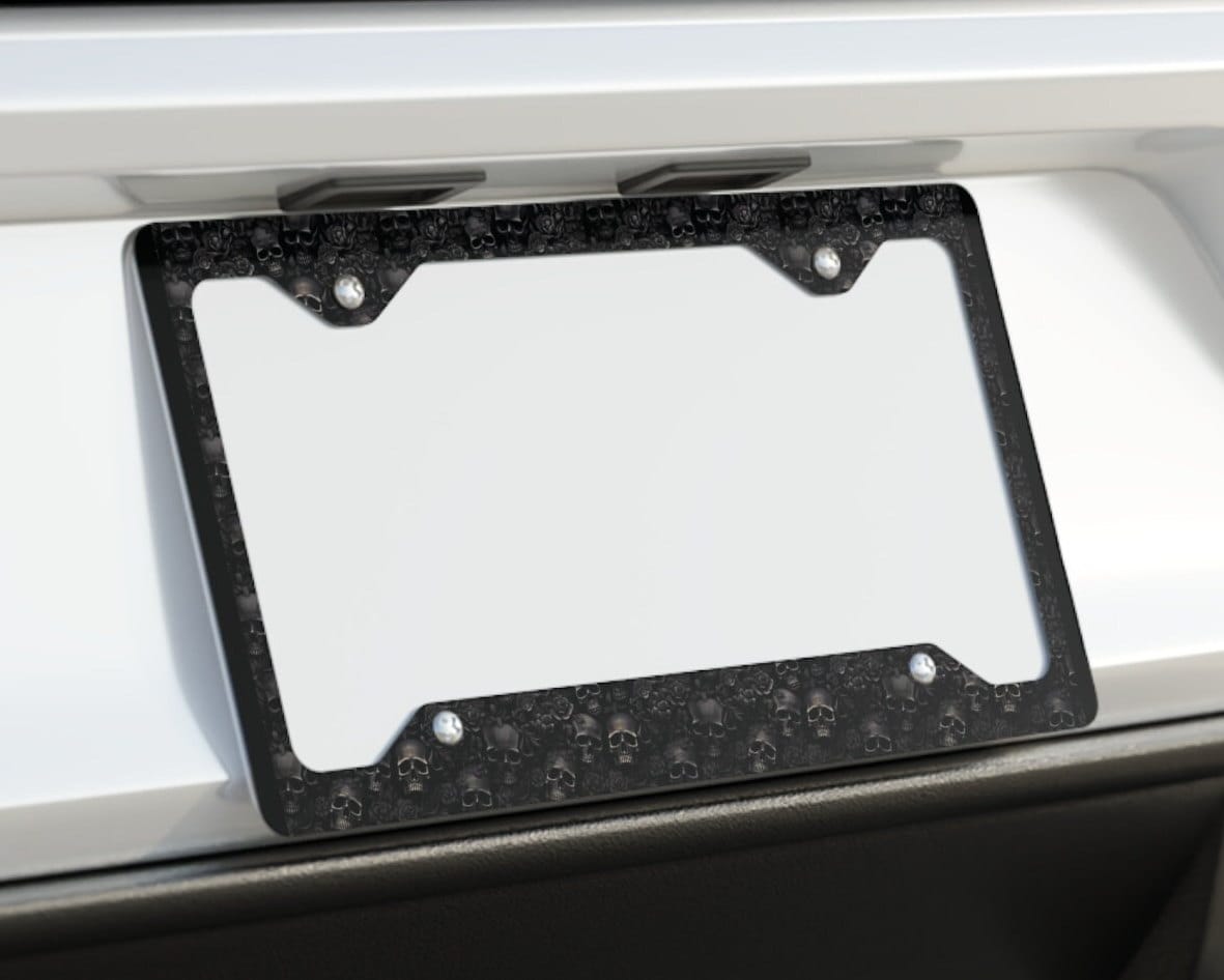 License Plate Frame. Gothic Metal License Plate Frame. Black Skulls and ...
