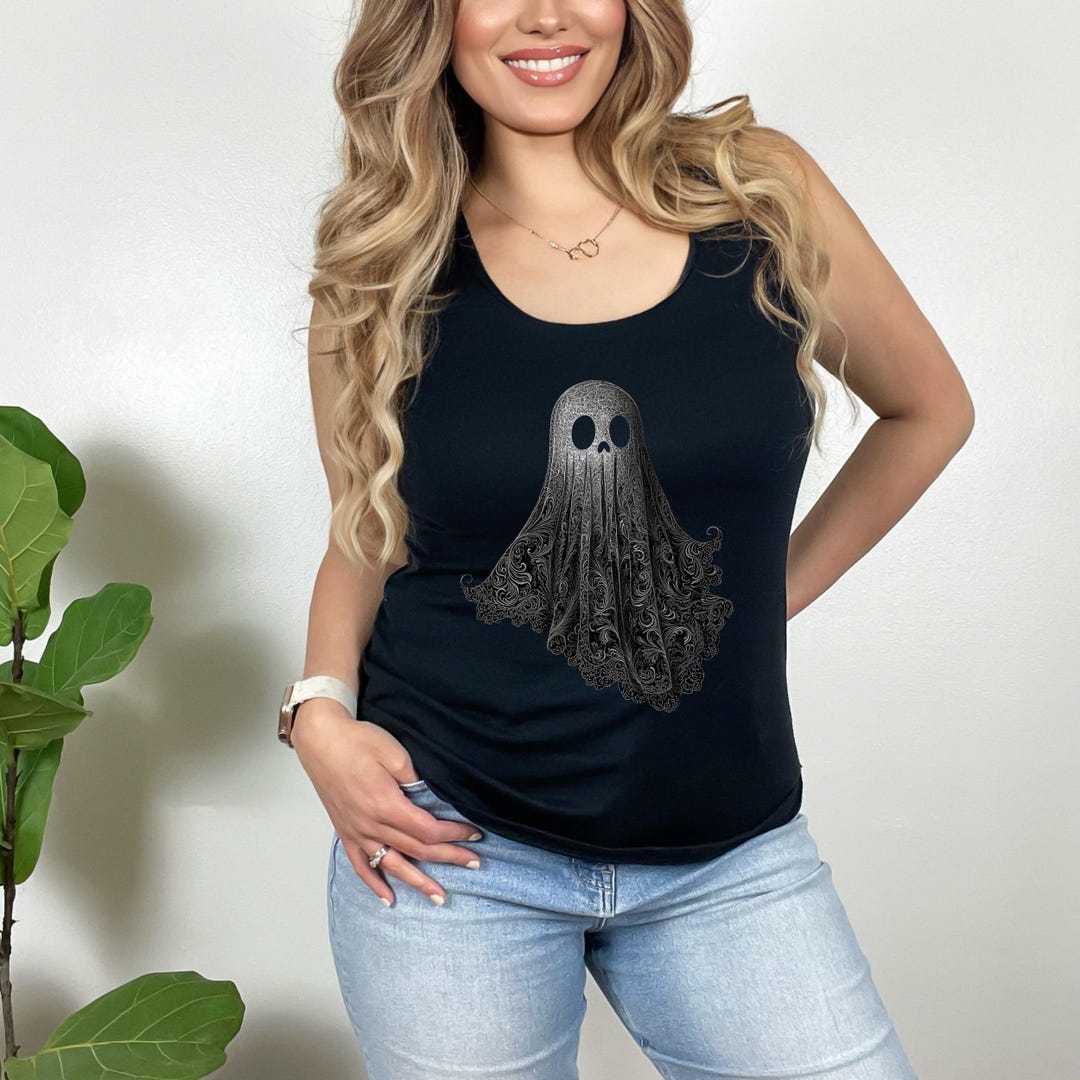 Black Ghost Tank Top for Women Girls With Cute Lace Ghost Print Spooky ...