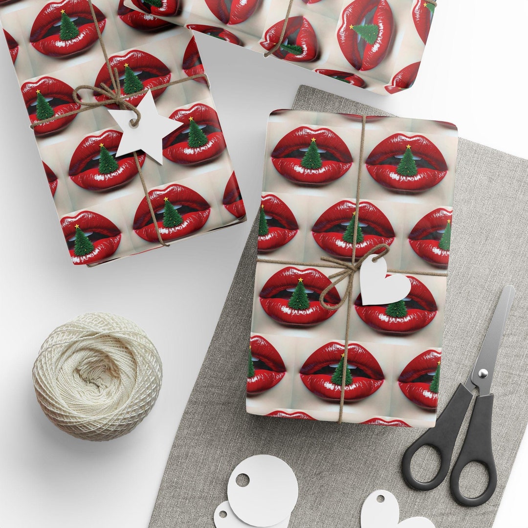 Red Lip Wrapping Papers, Bold Christmas Lips Gift Wrap, Flirty Unique ...