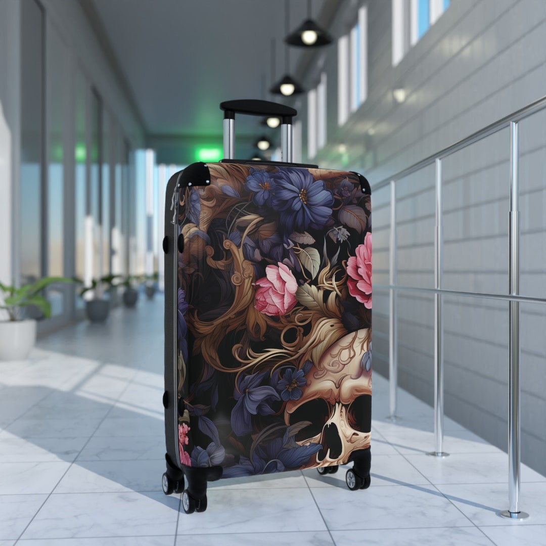 Suitcase Pretty Hard Side Luggage With Flowers and a Skull - Etsy