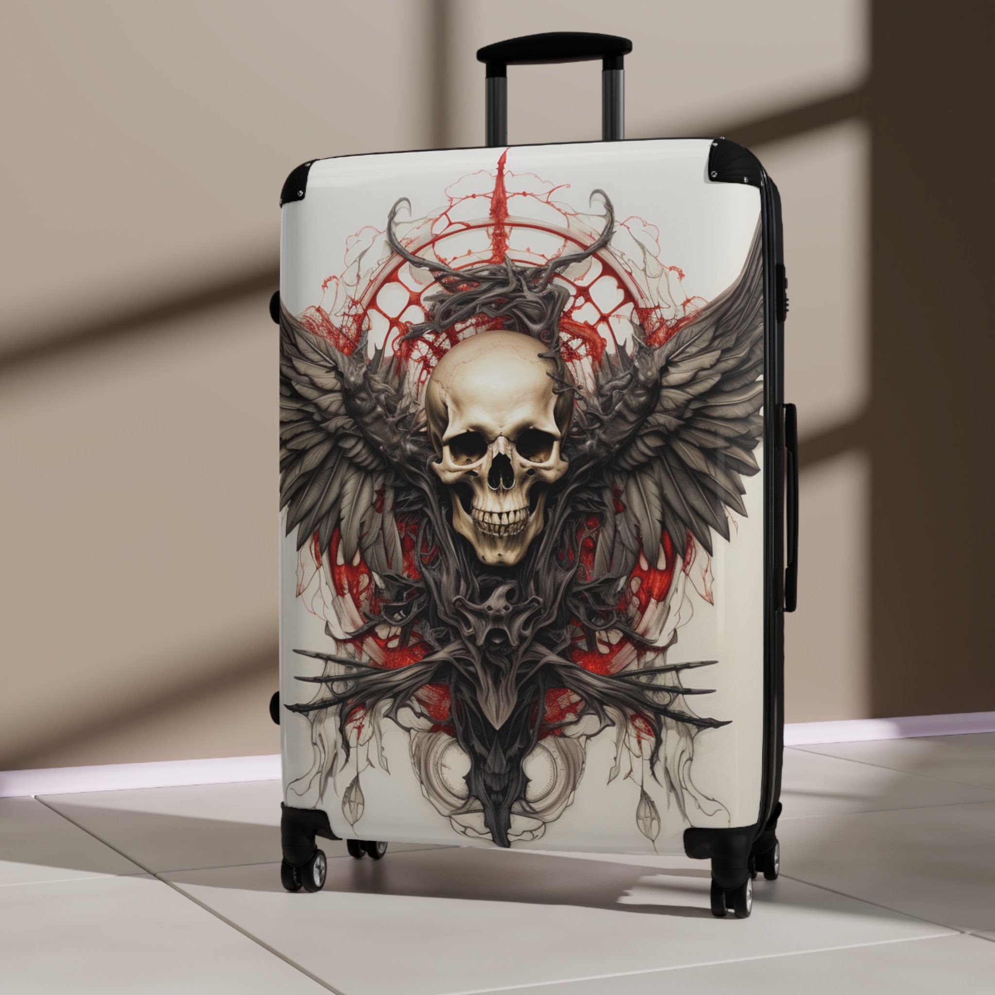Skull Suitcase Skull With Wings Behind It on a Red Design. - Etsy