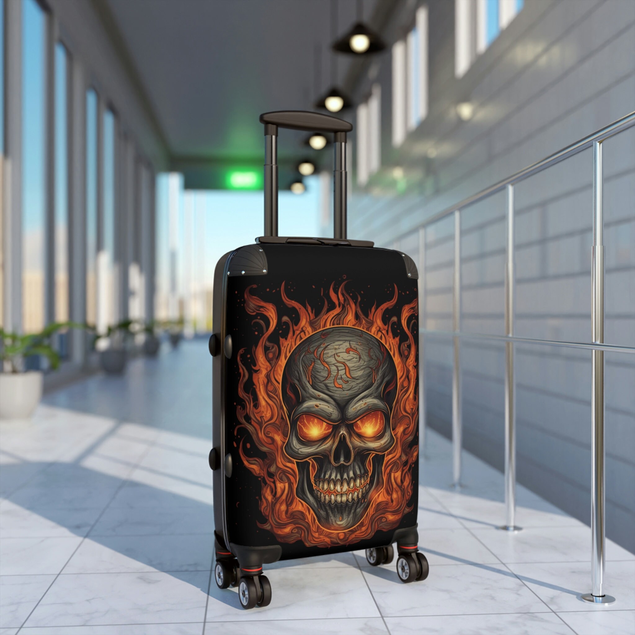 Skull luggage! Flaming skull suitcases. Available in 3 sizes. Probably ...