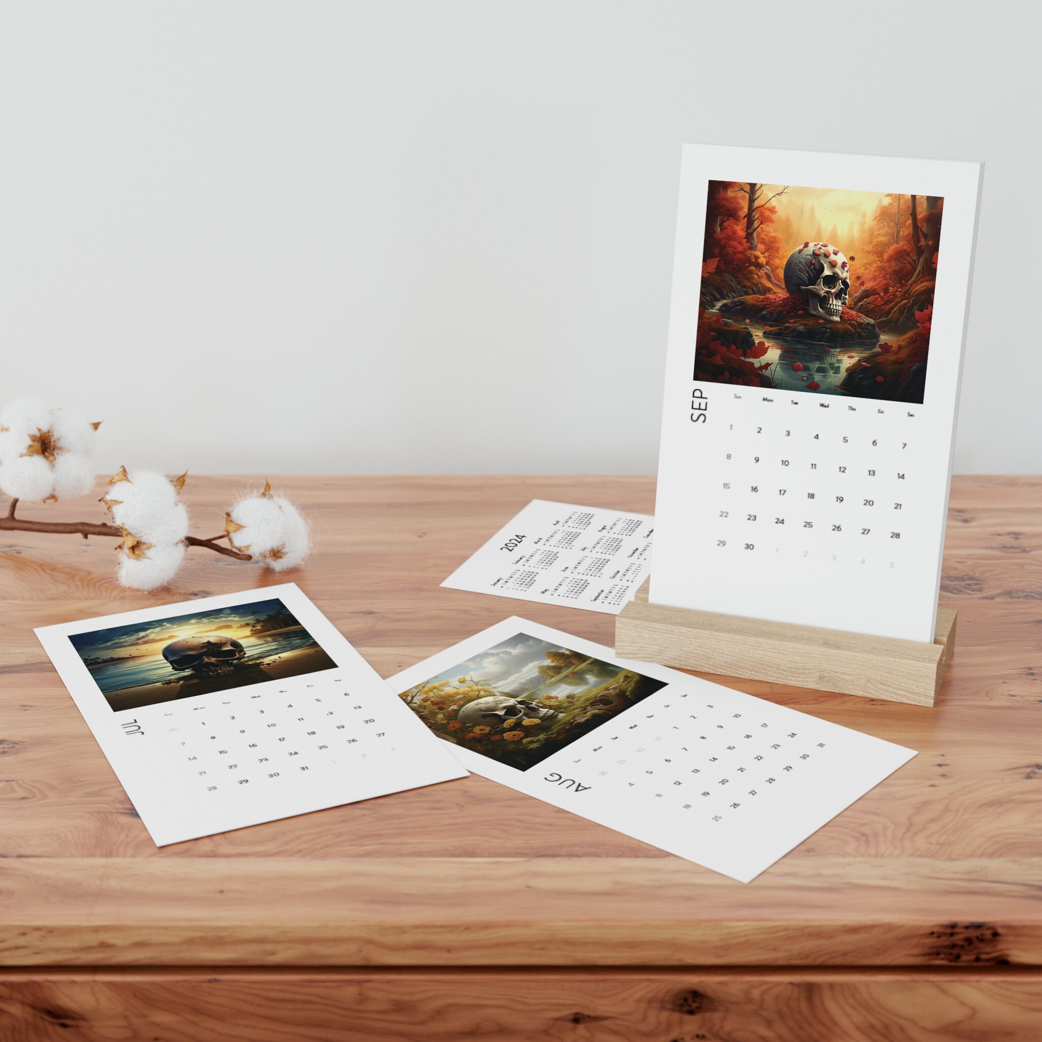 Vertical Desk Calendar 2024.skull Calendar. 12 Different - Etsy
