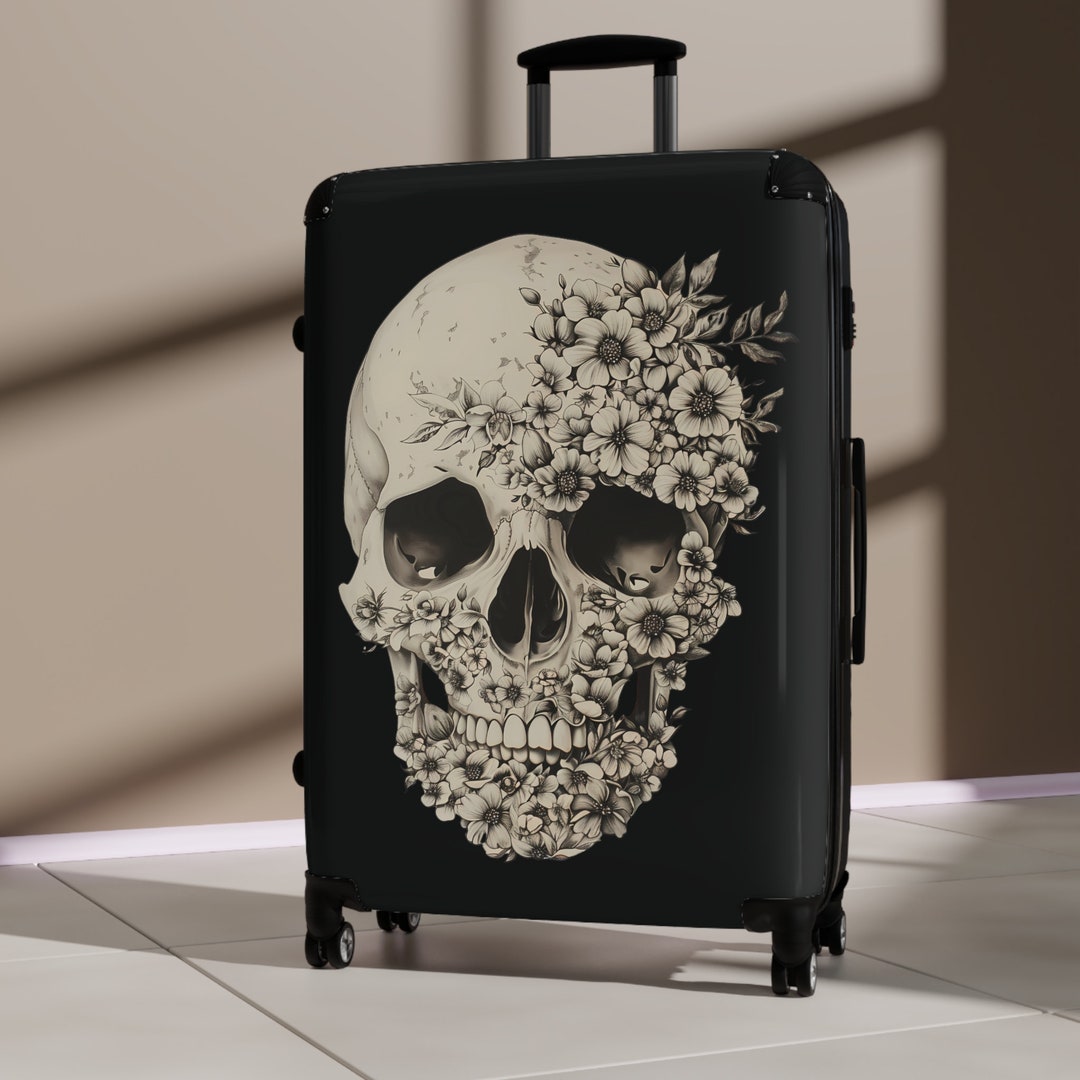 Stunning Suitcase Gothic Floral Skull Hard Side Luggage 3 Sizes ...