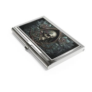 Gothic Card Holder. Stunning Skull Business Card Case. Metal Surface ...