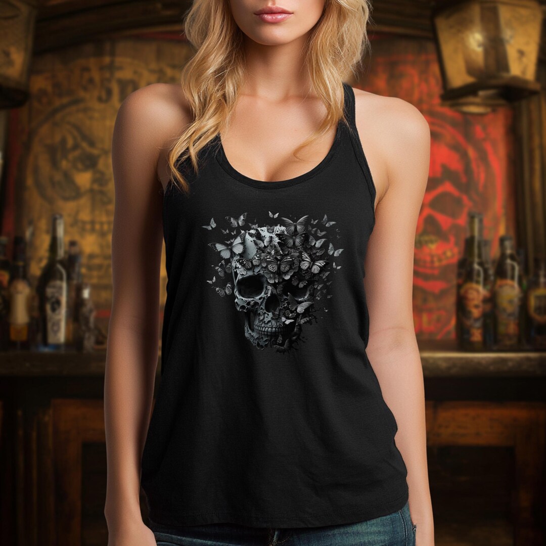 Gothic Skull Tank Top, Butterfly Skull Tank Top for Women Girls Gothic ...
