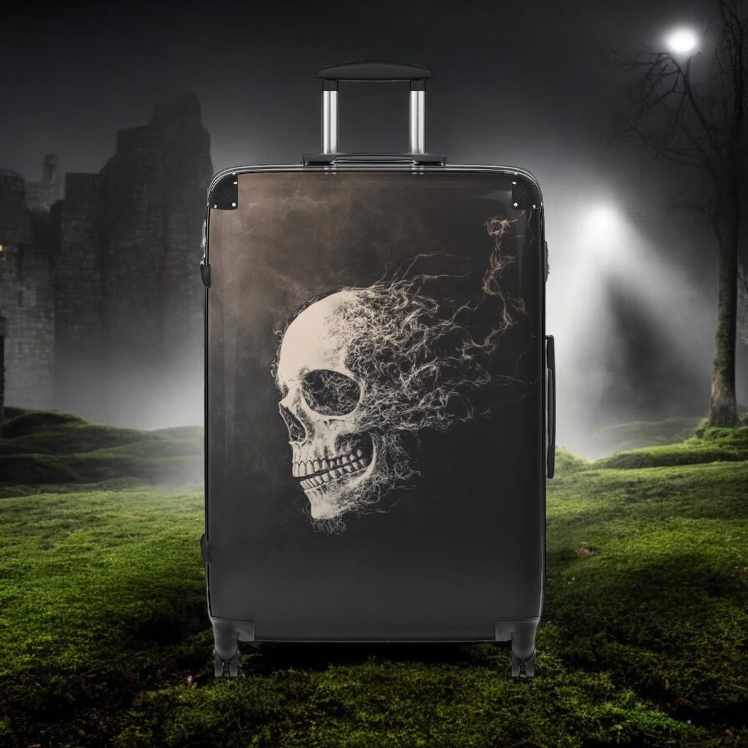 Gothic Suitcases. Skull Luggage. Black Hard Shell, Rolling Wheels, Tall ...