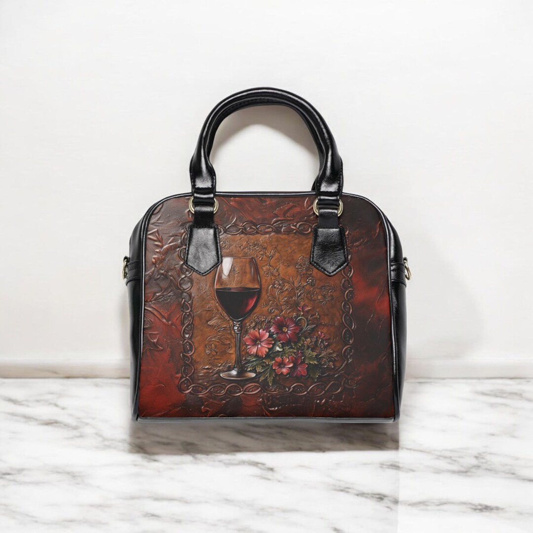 Red Wine Glass, Faux Tooled Leather Purse,wine Lover's Handbag ...
