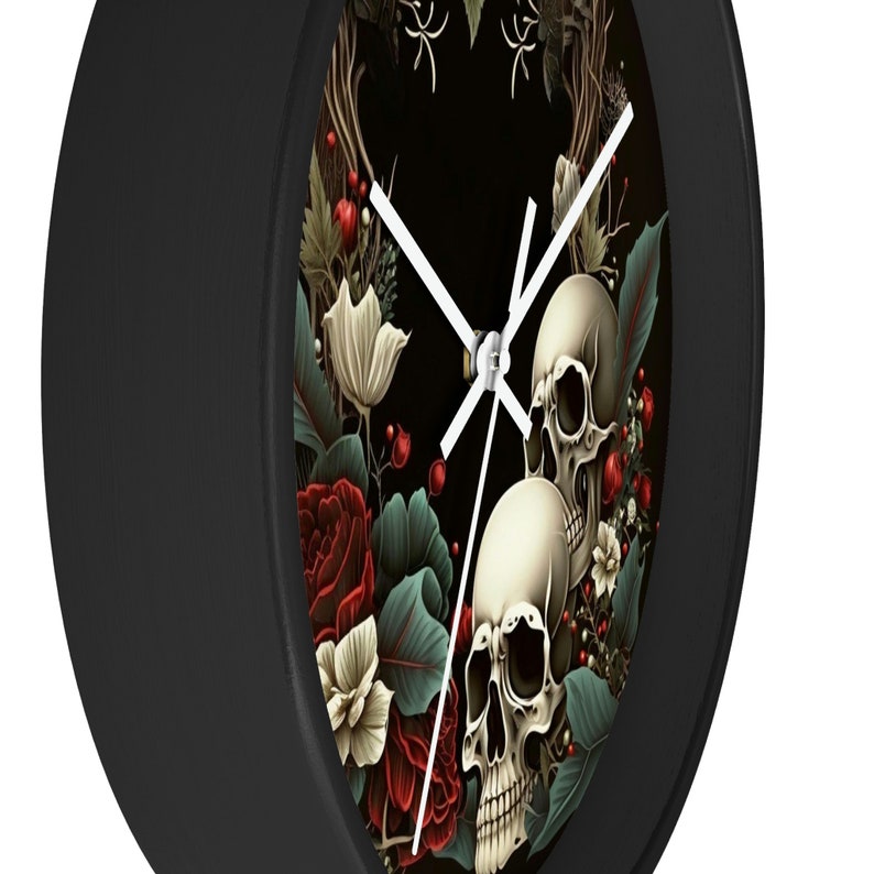 Wall Clock Pretty and Mysterious Wall Clock Skulls and Flowers on the ...