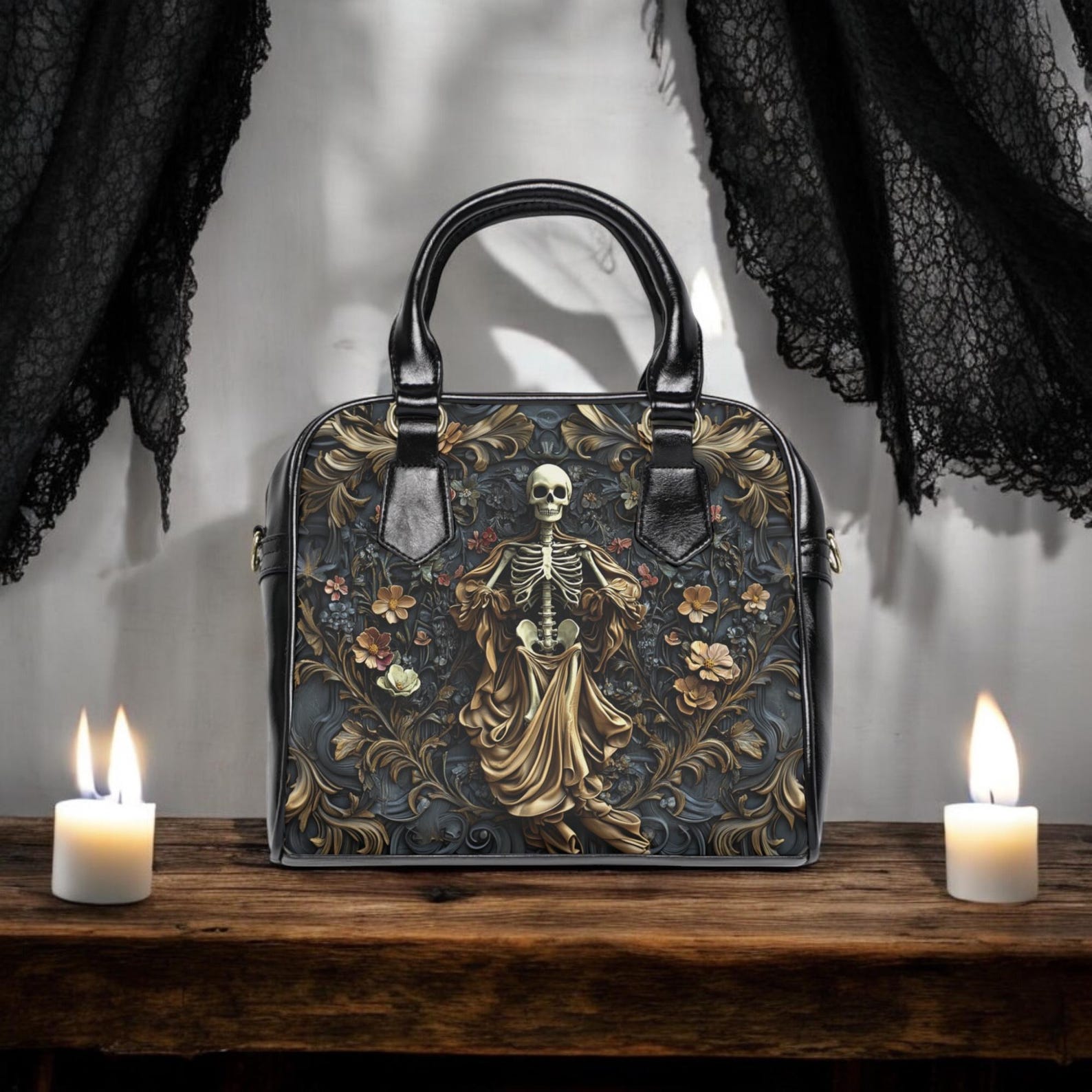 Gothic Crossbody Bag, Shoulder Handbag, Victorian Style Skeleton Purse ...