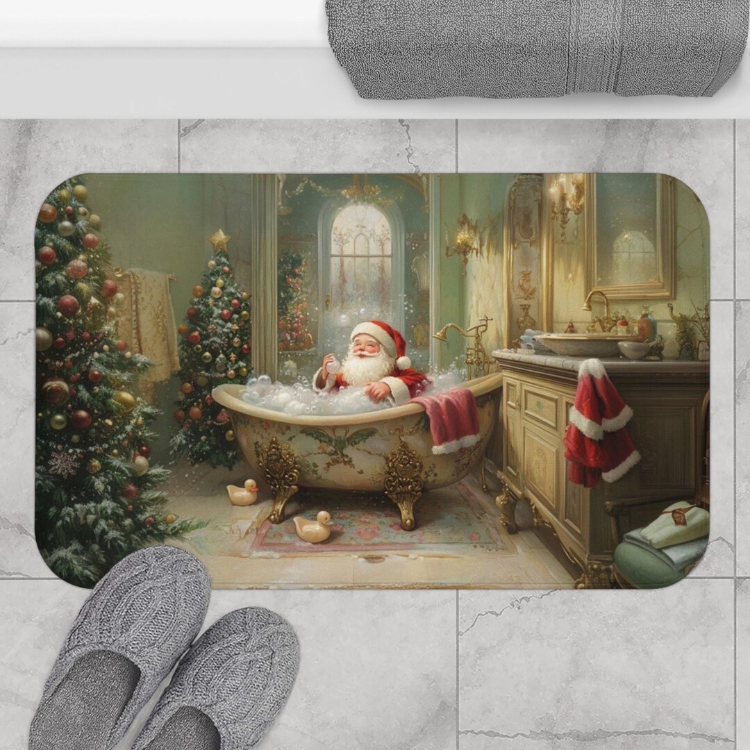 Santa Bath Mat! Cute Santa in A Tub, Christmas, Holiday Home Decor ...