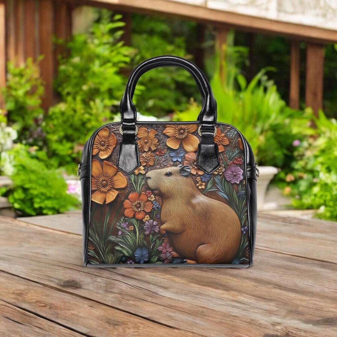Capybara Shoulder Handbag, Cute Fun Faux Tooled Leather Crossbody Bag ...