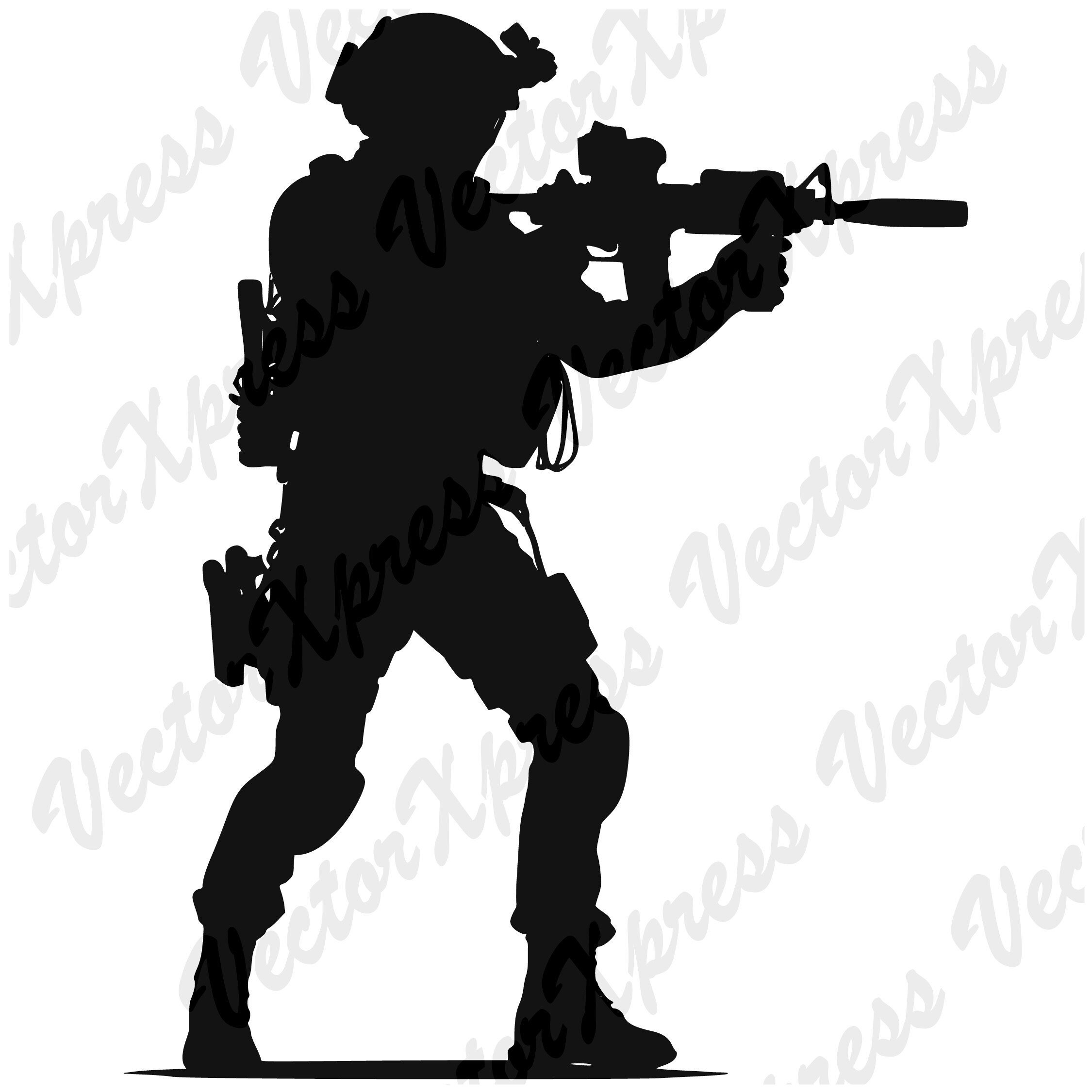 Special Ops Soldier Silhouette Cut Files: Vector Graphic, Multiple ...