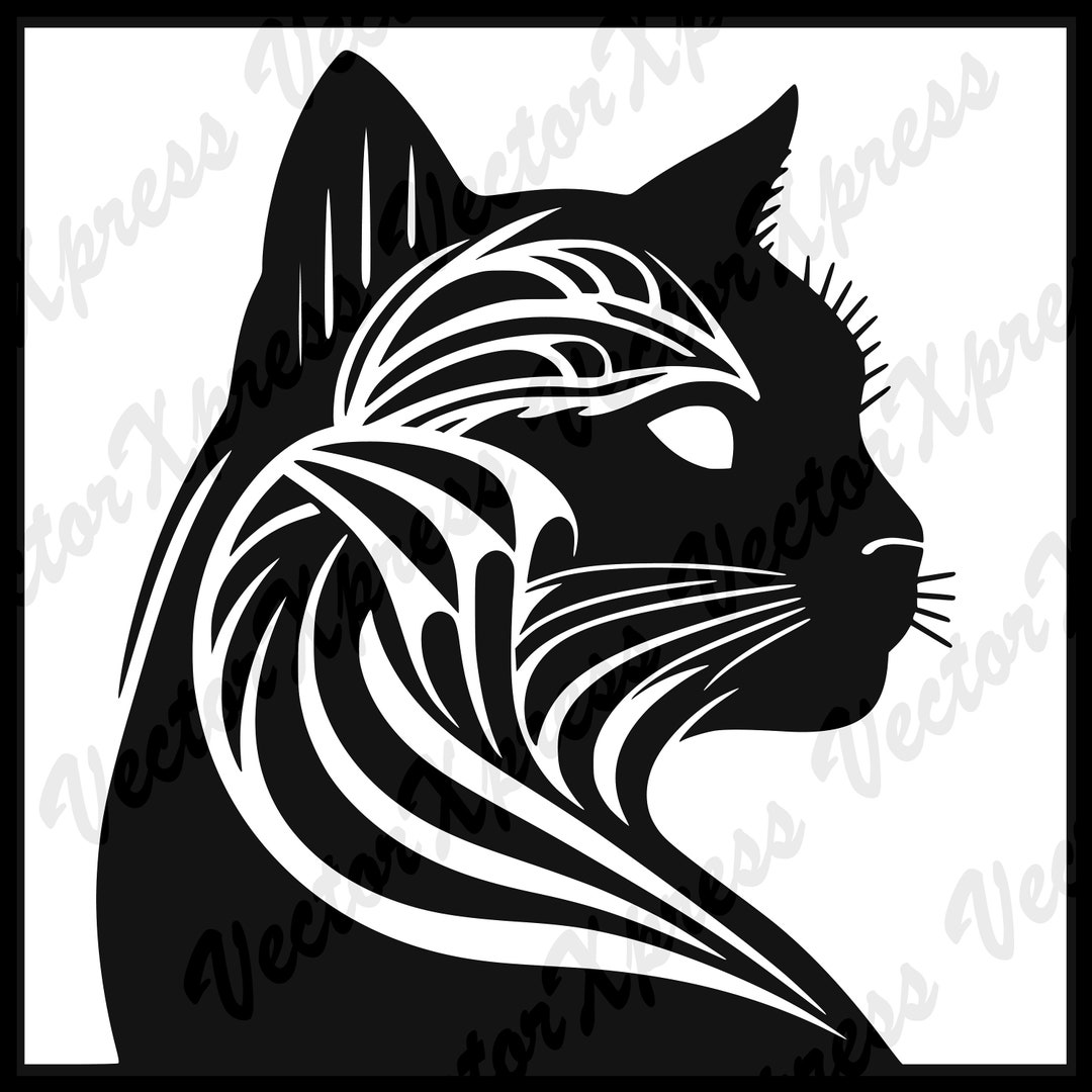 Cat Art Deco Silhouette Cut Files: Vector Graphic, Multiple Formats ...