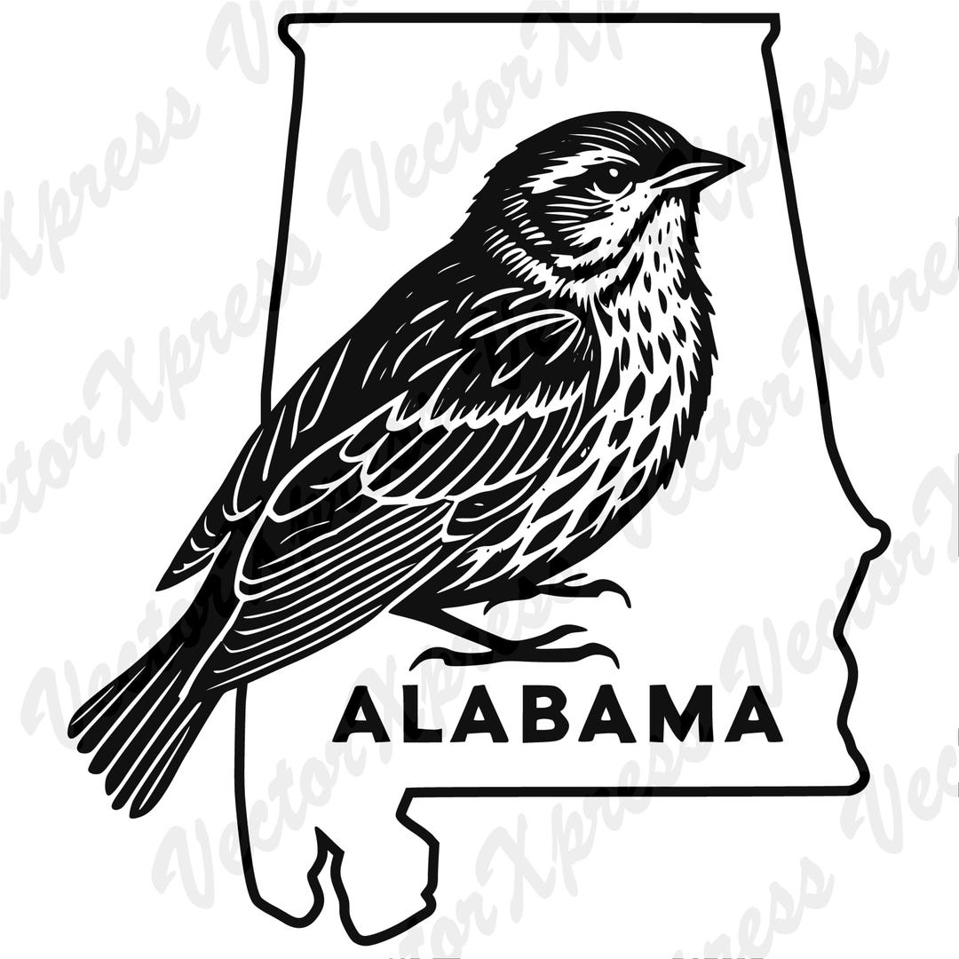 State of Alabama Vector Graphic Silhouette With the Yellowhammer - Etsy