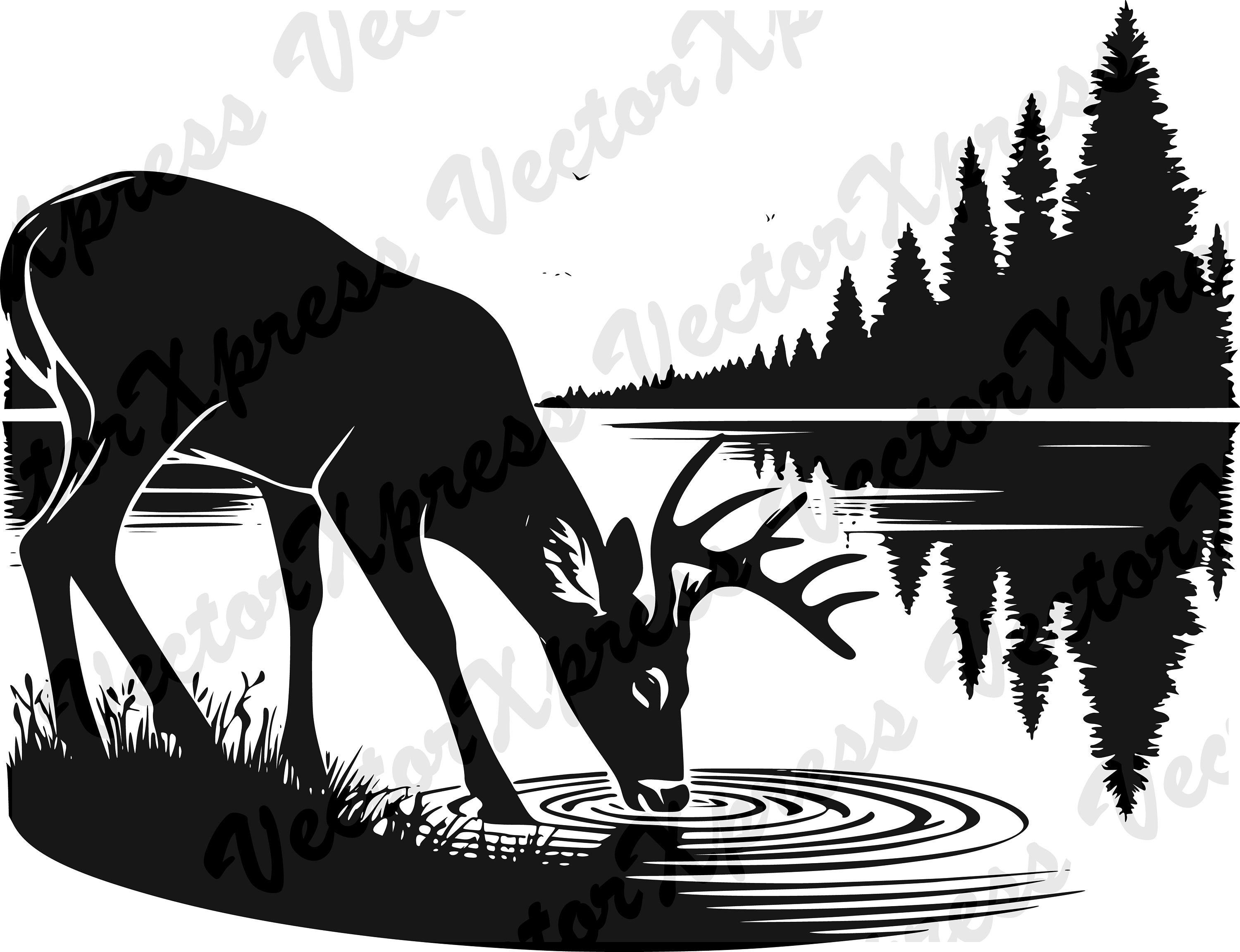 Deer | Buck on the Lake Cut Files: Vector Graphic, Multiple Formats ...
