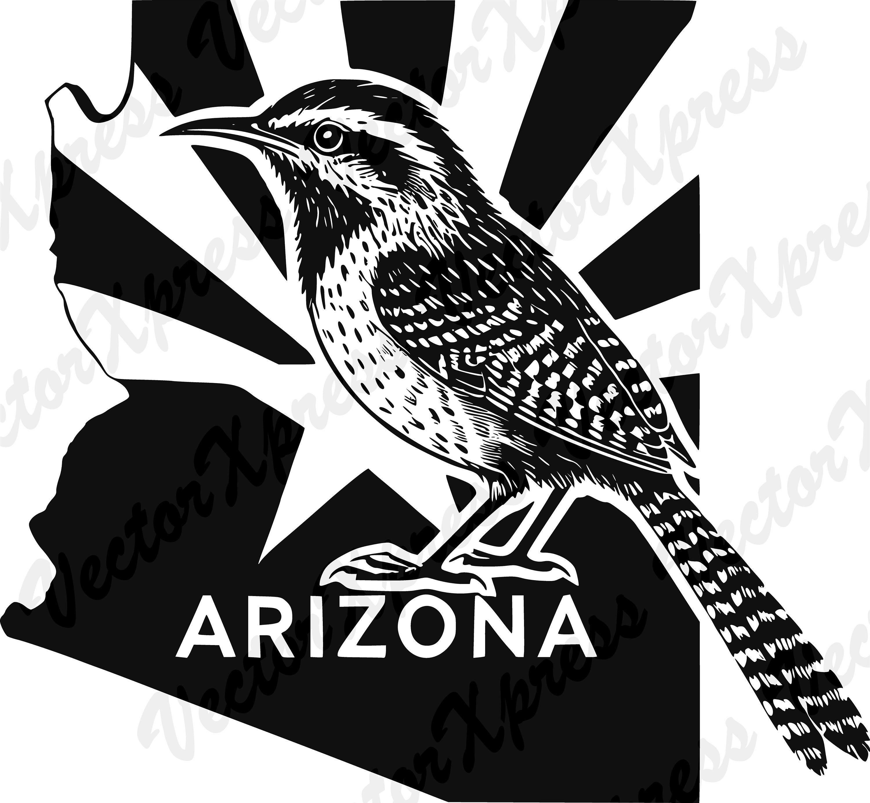 State of Arizona Vector Graphic Silhouette With Cactus Wren - Etsy