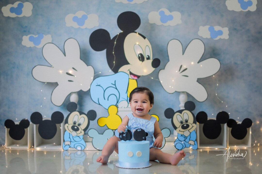 Blue Baby Mickey Mouse-fabric Backdrop-alondra Backdrops - Etsy