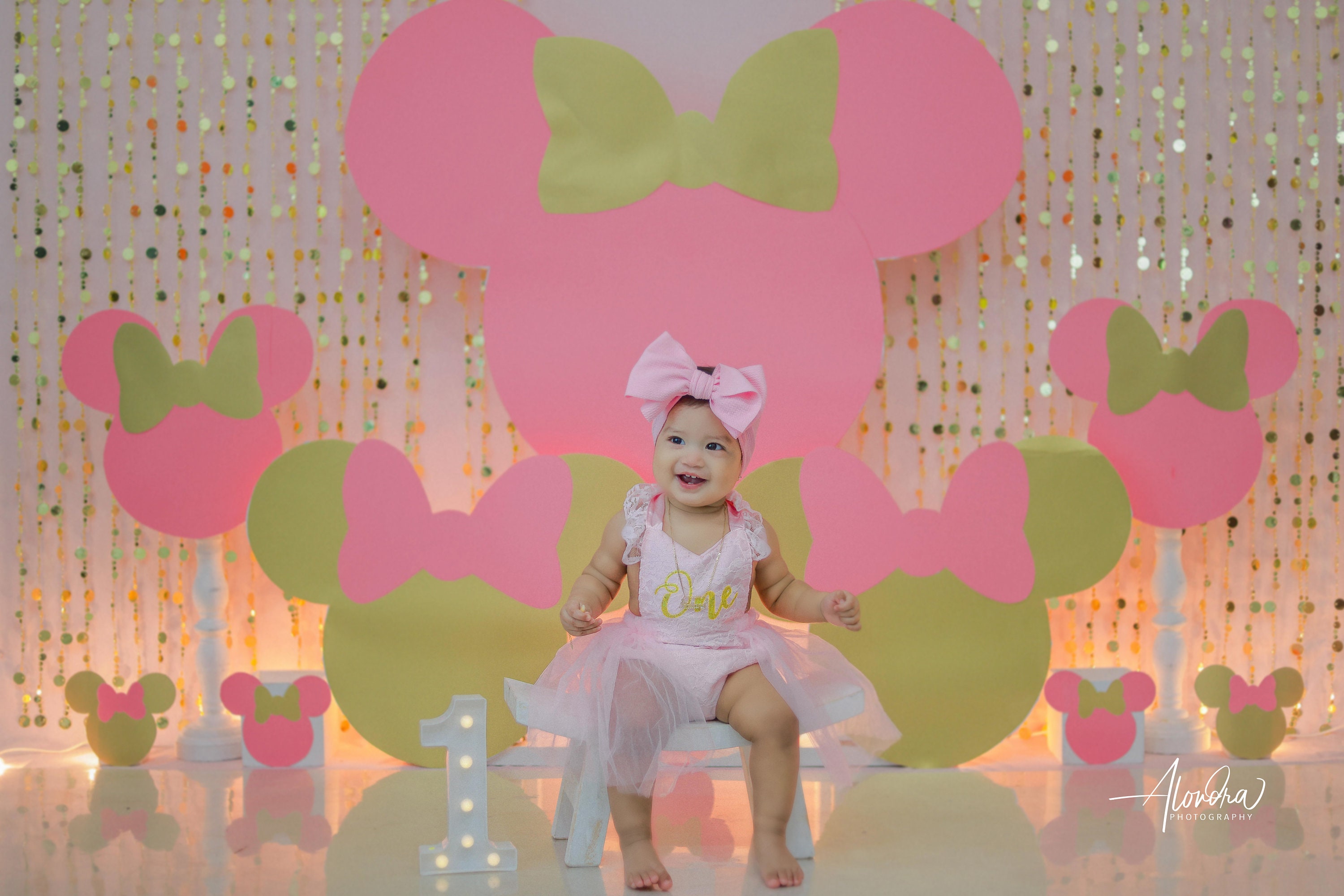 Minnie Mouse-pink and Gold-fabric Backdrop-alondra Backdrops - Etsy