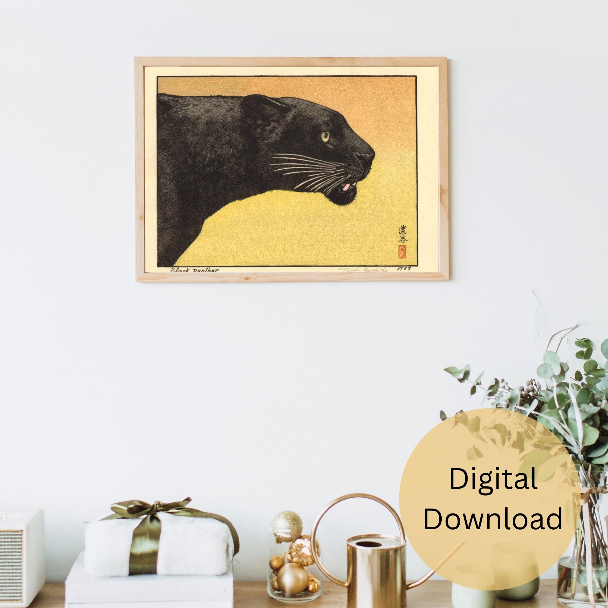 The Black Panther 1934 Yoshida Toshi Ukiyo-e Animal Paintings, Japanese Poster Japanese Art ...