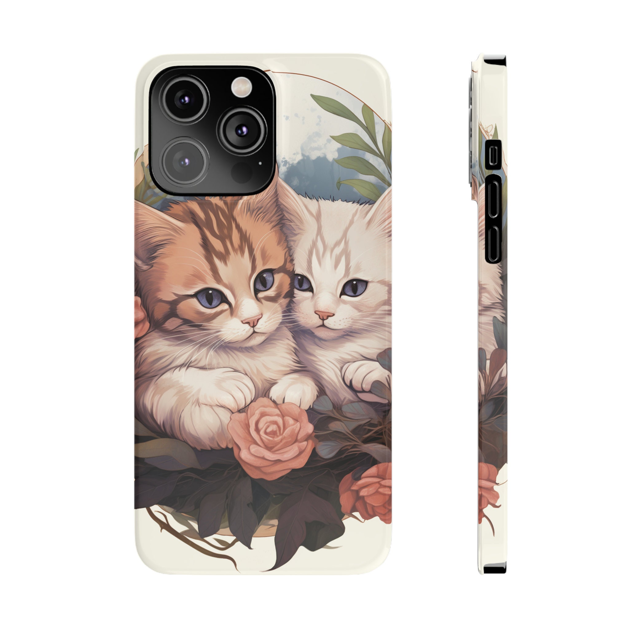 Cuddling Kittens and Roses Slim iPhone Case Multiple Sizes Available - Etsy