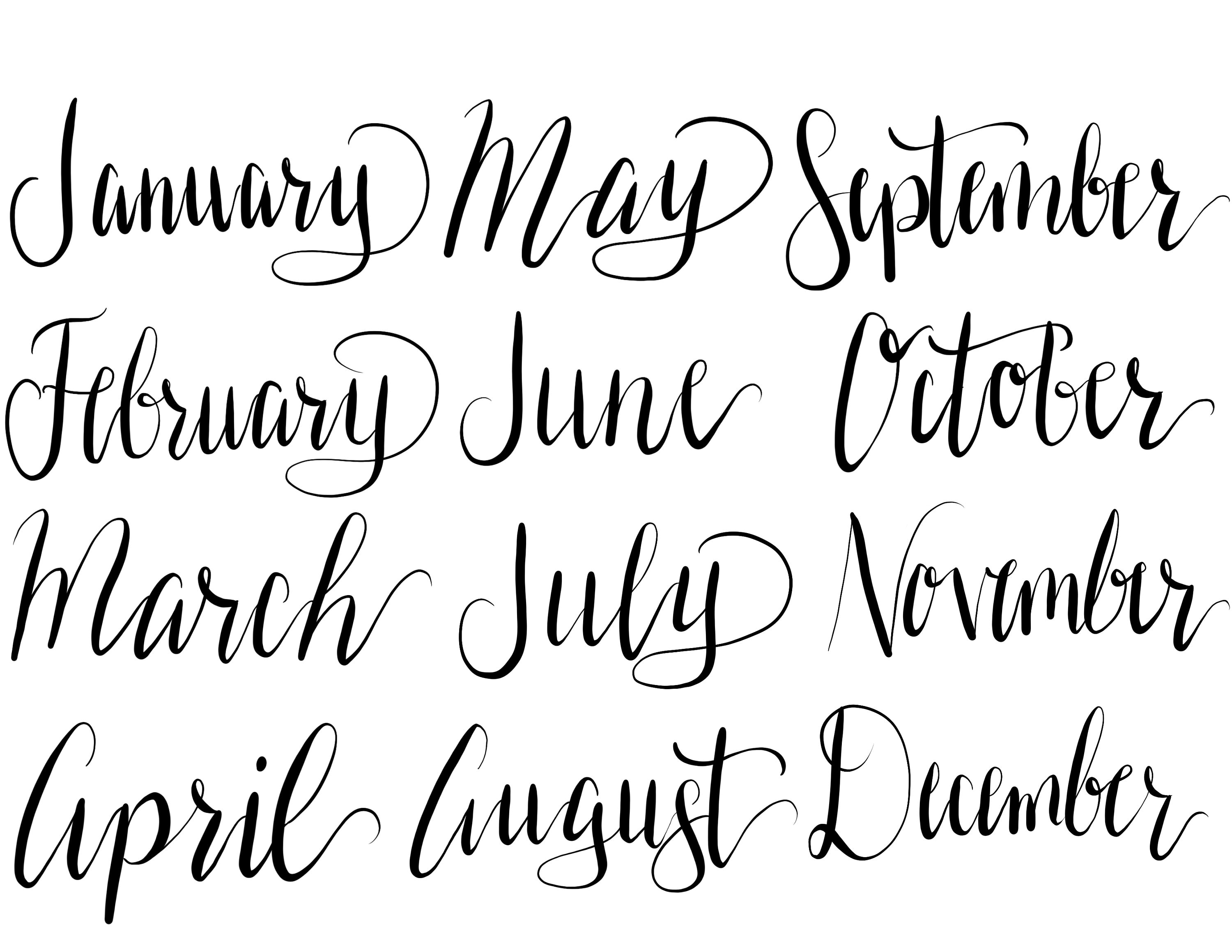 Months of the Year Digital Download BLACK Lettering - Etsy