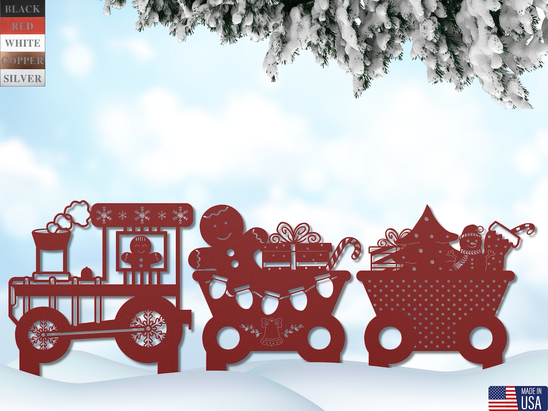 Set of 3 Metal Christmas Train With Stake| Metal Christmas Yard Stake ...