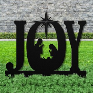 Metal JOY Sign With Nativity Scene: Weatherproof Christmas Yard Art - Etsy