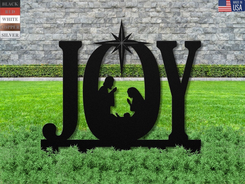 Metal JOY Sign With Nativity Scene: Weatherproof Christmas Yard Art - Etsy