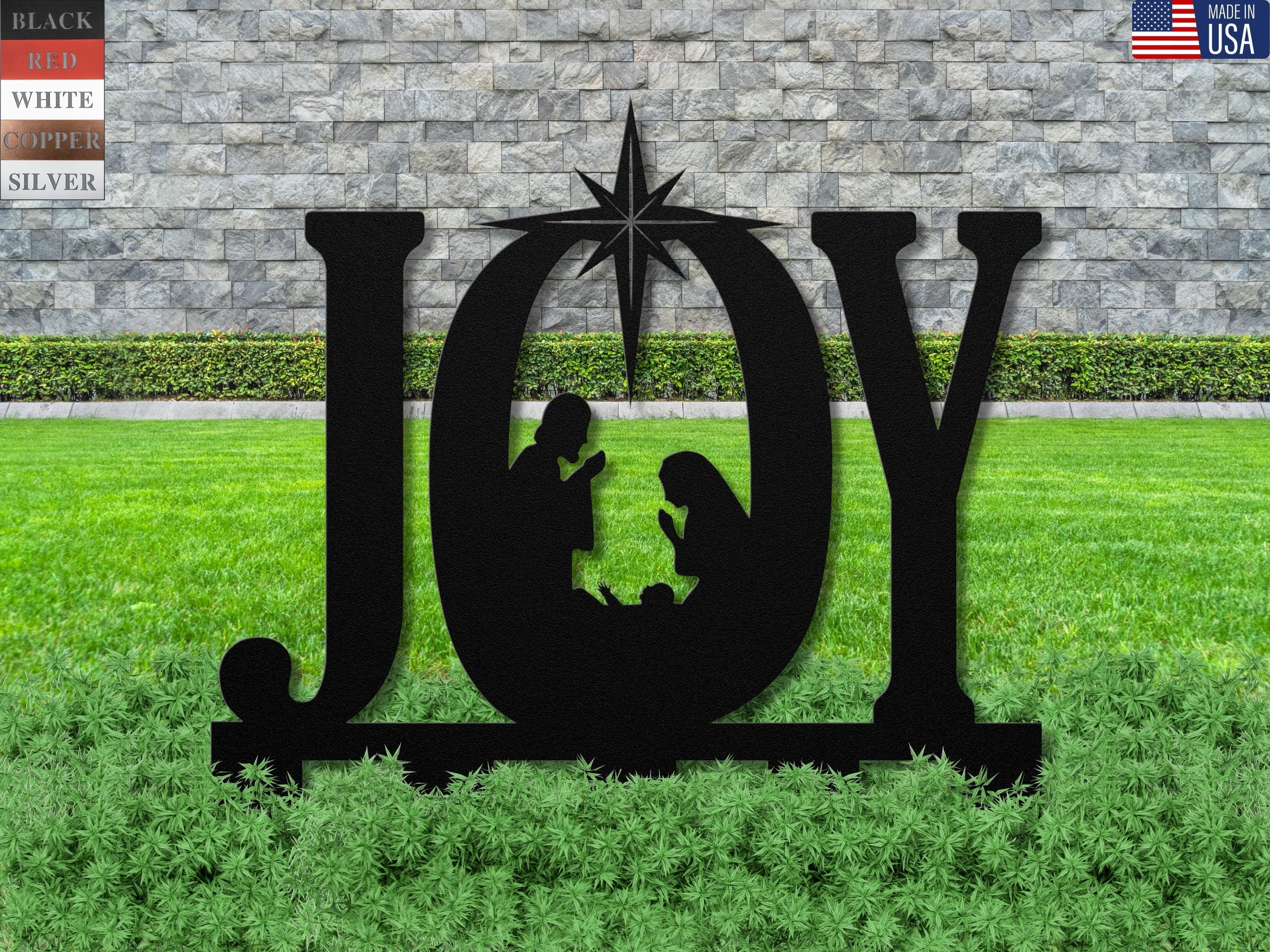 Metal JOY Sign With Nativity Scene: Weatherproof Christmas Yard Art - Etsy