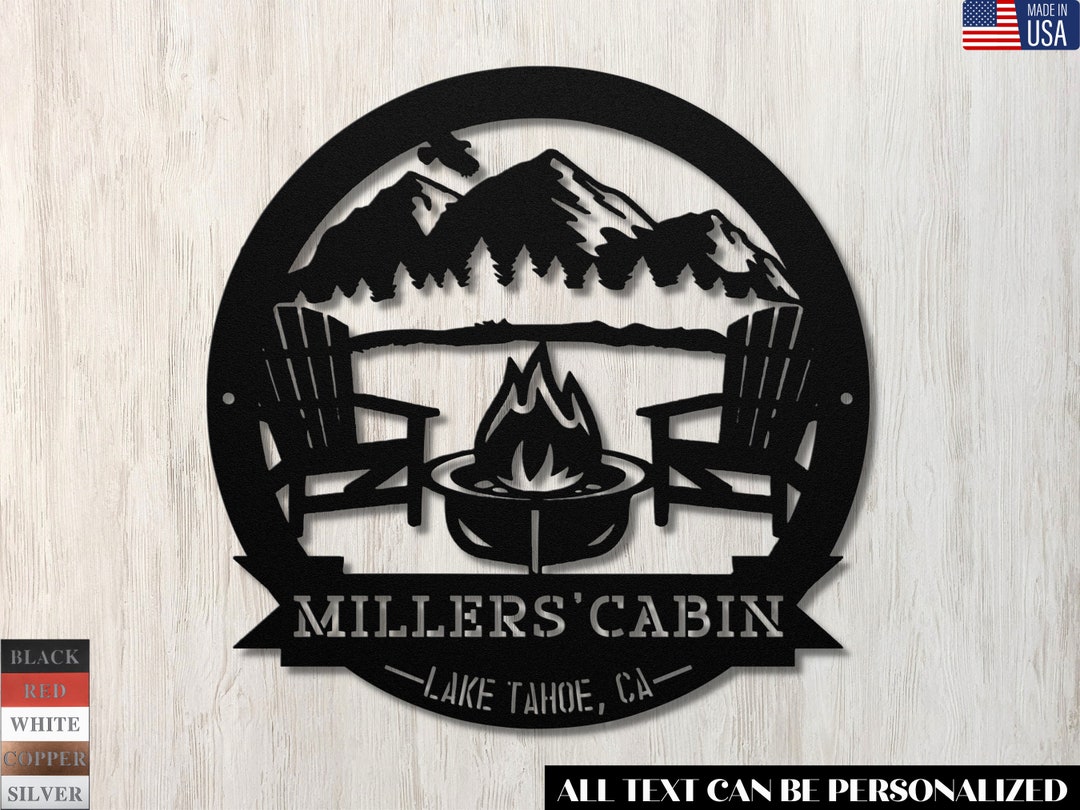 Metal Cabin Sign With Mountain Scene|personalized Mountain Home Sign ...