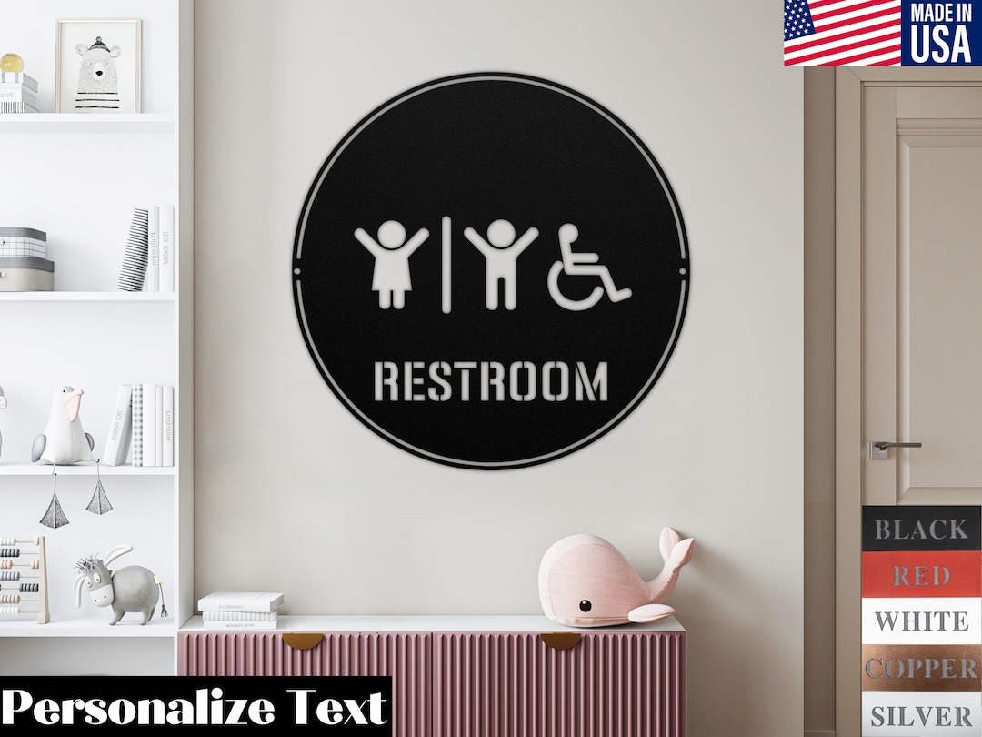 Metal Kid Bathroom Sign| Inclusive Restroom Sign for Kids| Custom ...