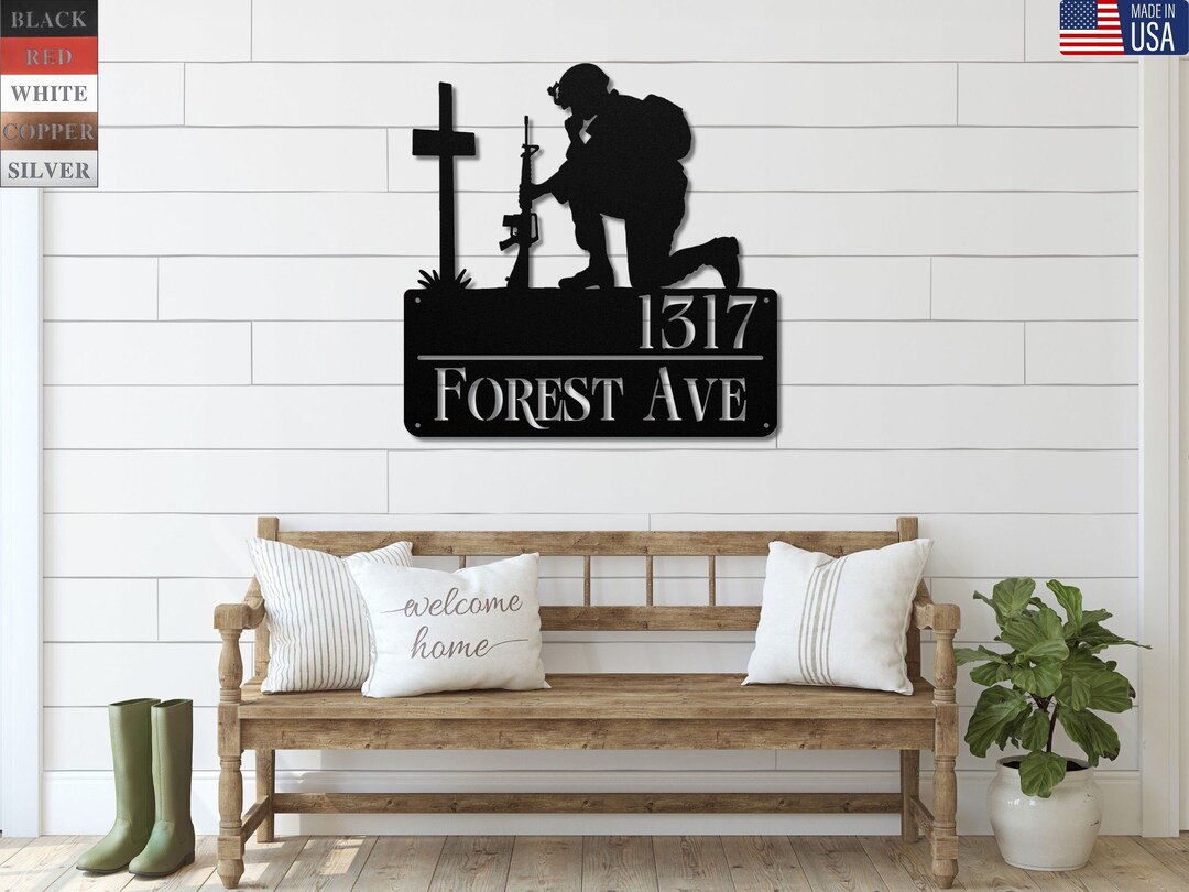 Weatherproof Metal House Number Sign| Patriotic Front Porch Address ...