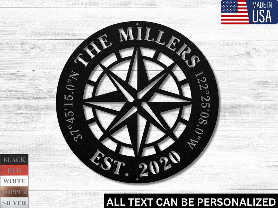 Metal Compass Sign to Personalize With Family Name and Location ...