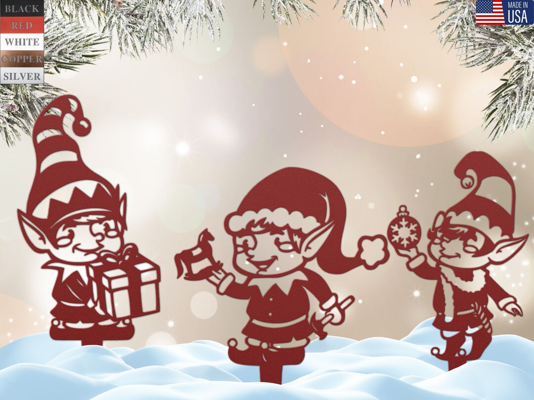 Christmas Elf Metal Yard Art: Holiday Trio With Stakes - Etsy