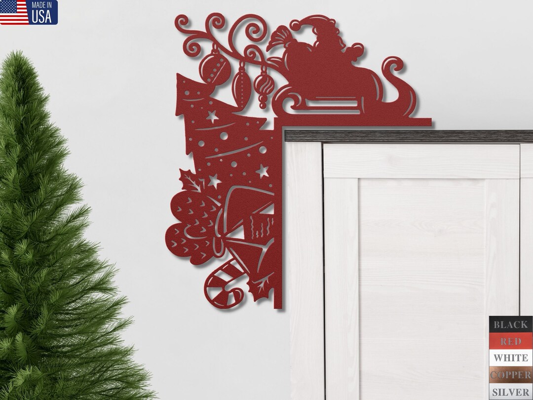 Metal Christmas Door Corner Sign: Santa Sleigh Holiday Decor - Etsy