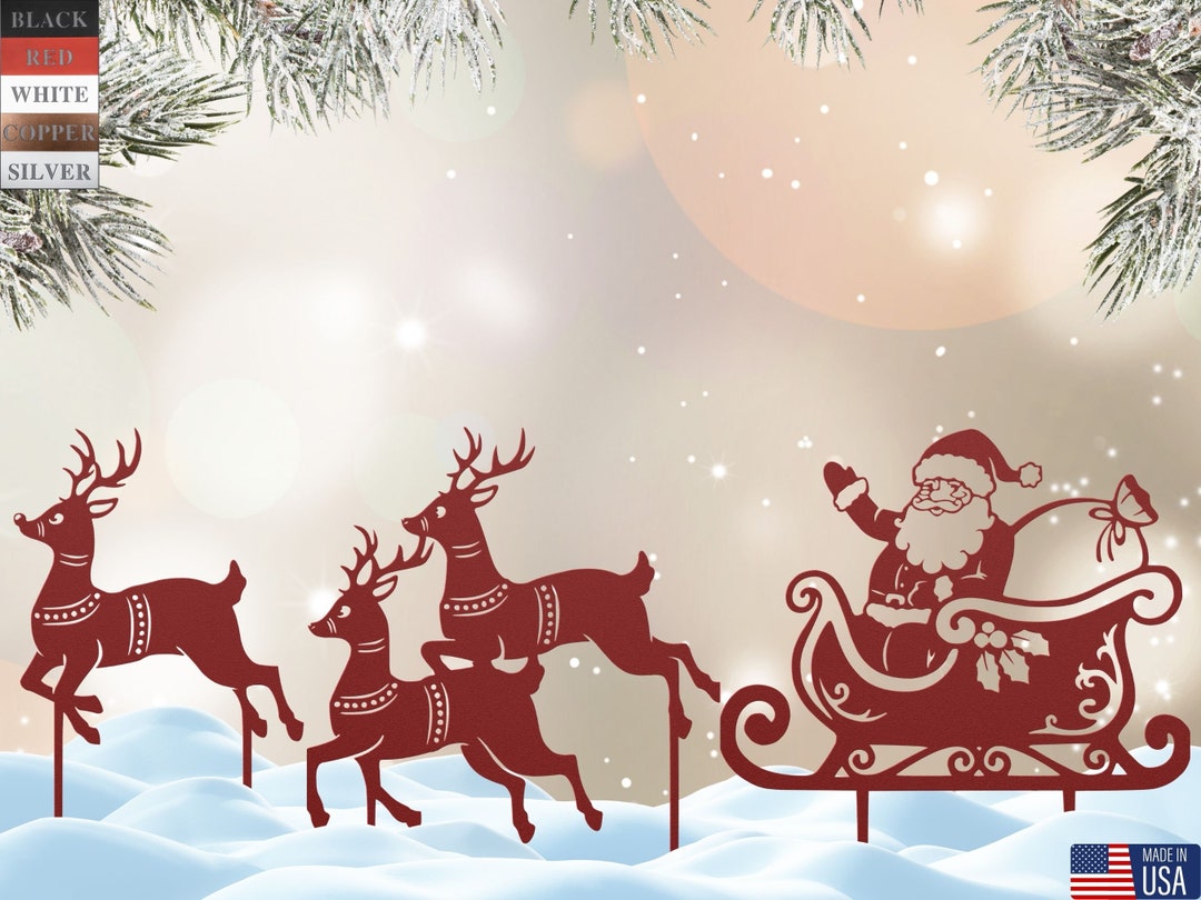 Metal Reindeer and Santa Sleigh Christmas Yard Stakes - Set of 3 - Etsy