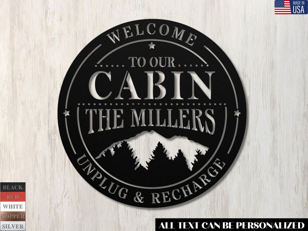 Metal Cabin Sign With Mountain Scene|personalized Mountain Home Sign ...