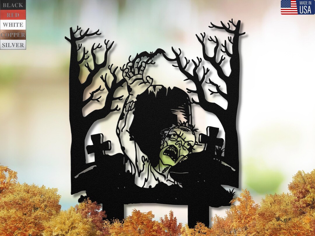 Weatherproof Metal Halloween Yard Sign With Stake Scary Halloween ...