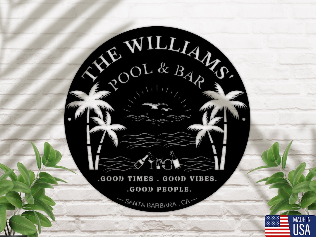 Metal Pool Bar Sign| Custom Outdoor Pool Decor | Personalized Tropical ...