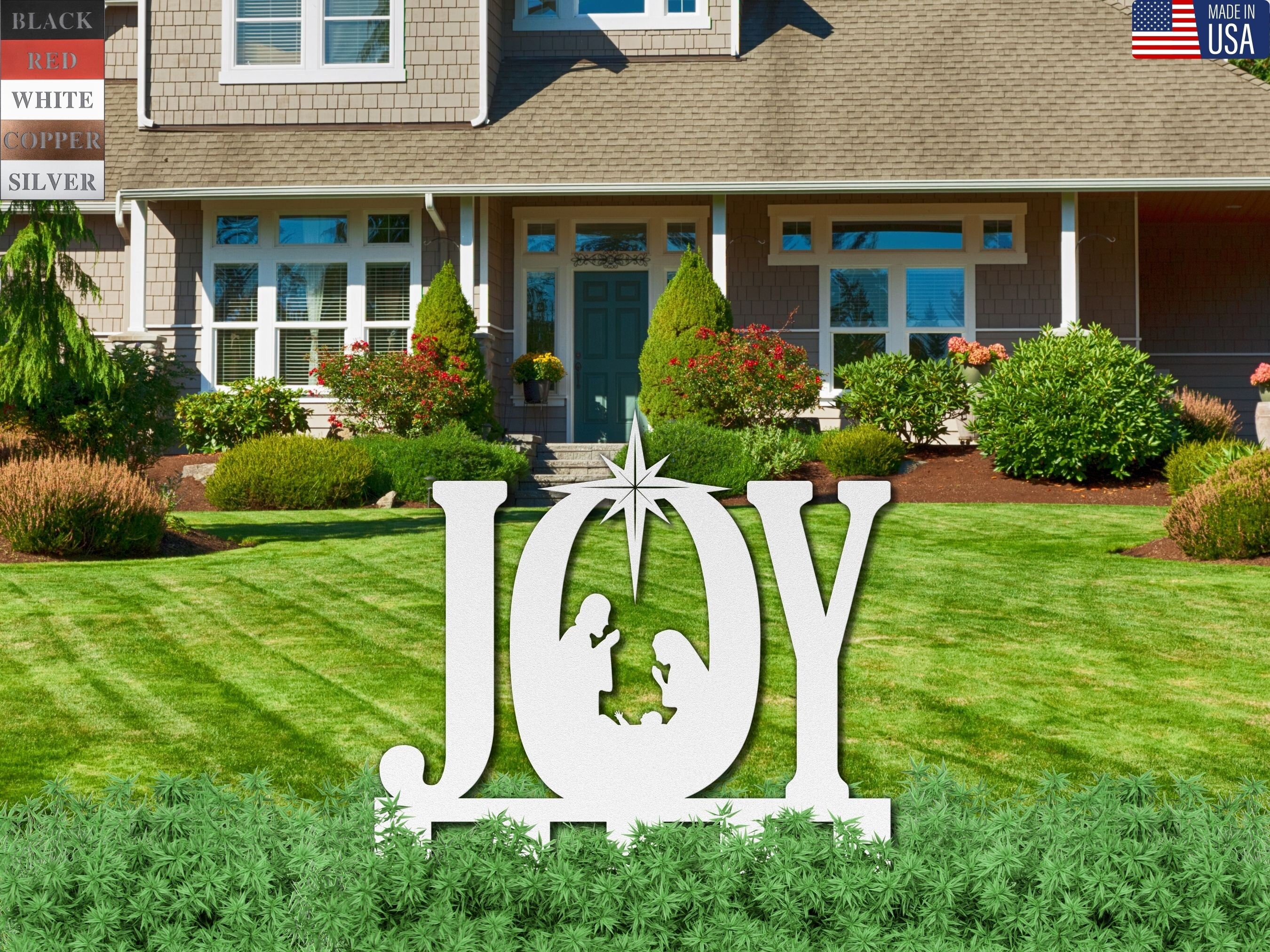 Metal JOY Sign With Nativity Scene: Weatherproof Christmas Yard Art - Etsy