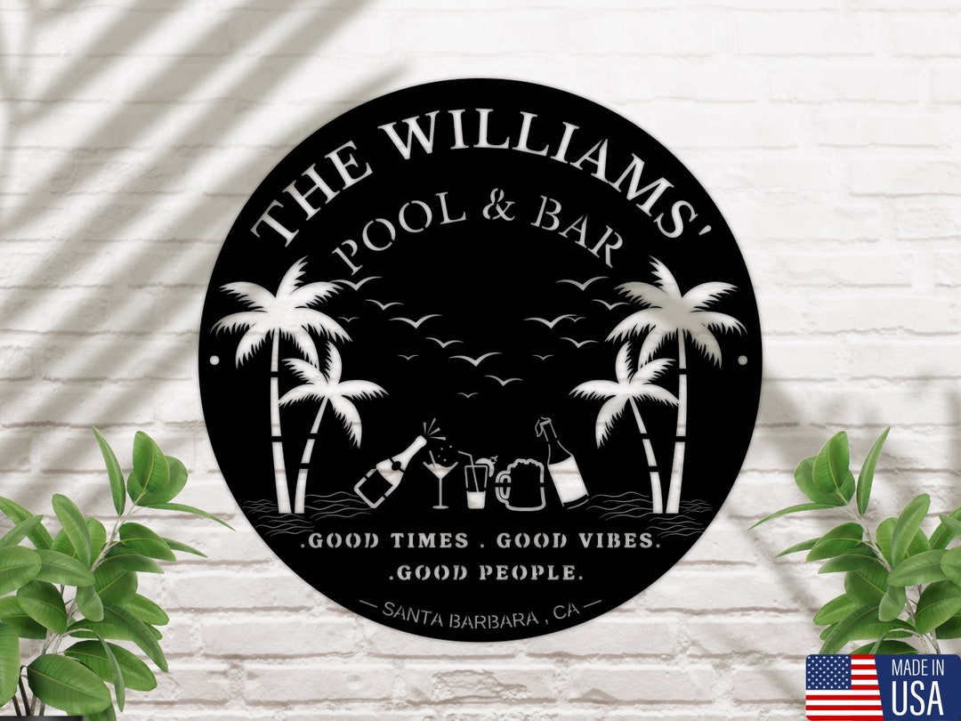 Metal Pool Bar Sign| Custom Outdoor Pool Decor | Personalized Tropical ...