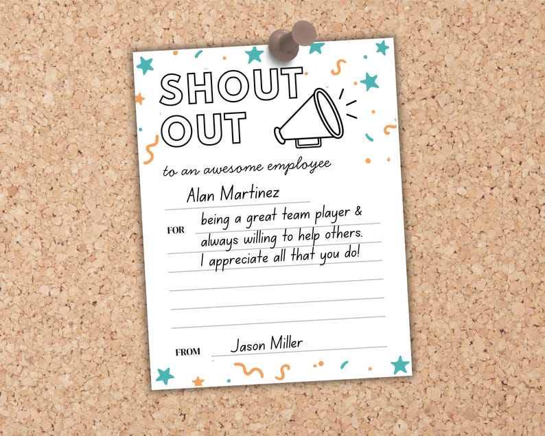Employee Shout Out Cards Printable, Staff Appreciation Kudos ...