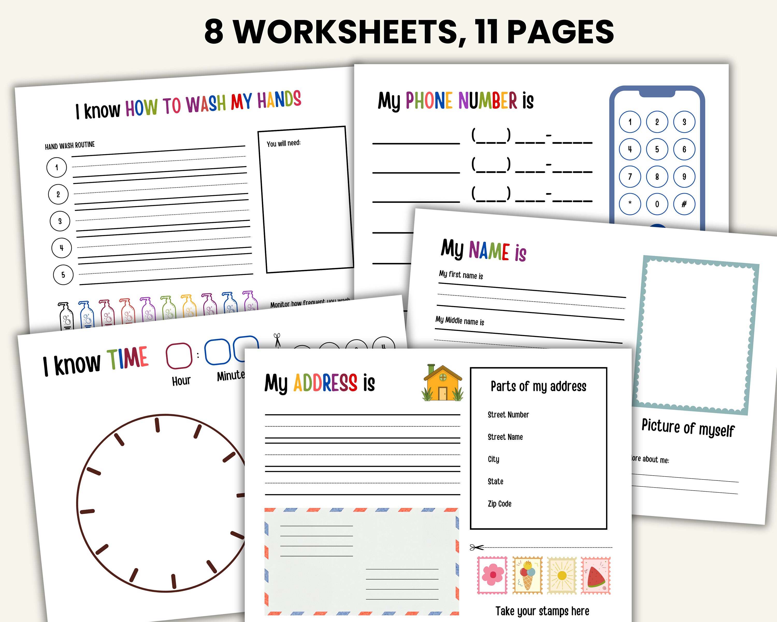 Life Skills for Kids Worksheets Printable Bundle, Phone Number ...