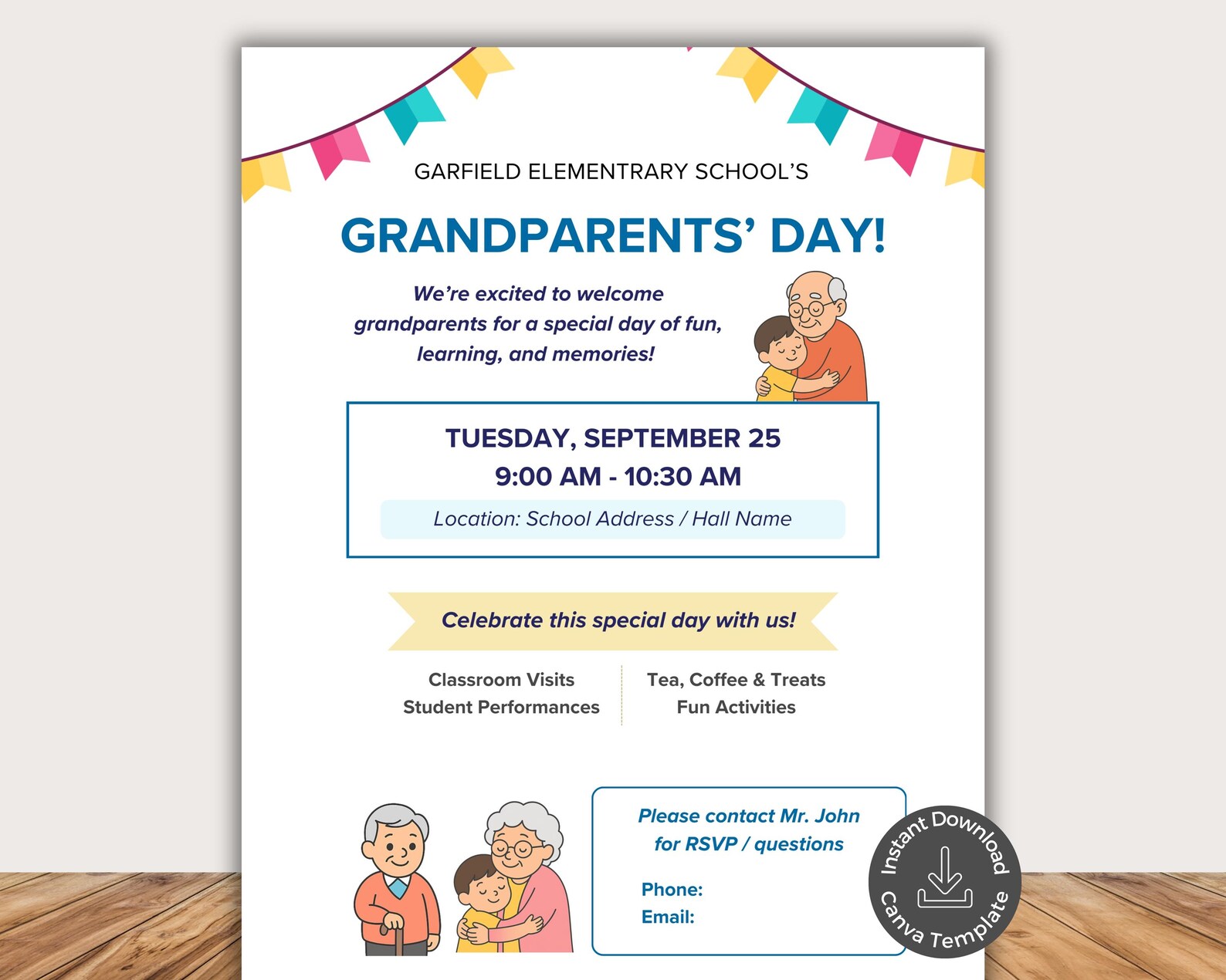 Editable Grandparents Day Flyer, Printable School Grandparents Invite ...