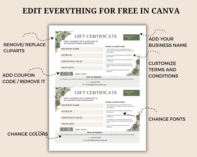 Gift Certificate Template, DIY Printable Massage Facial Gift Voucher ...