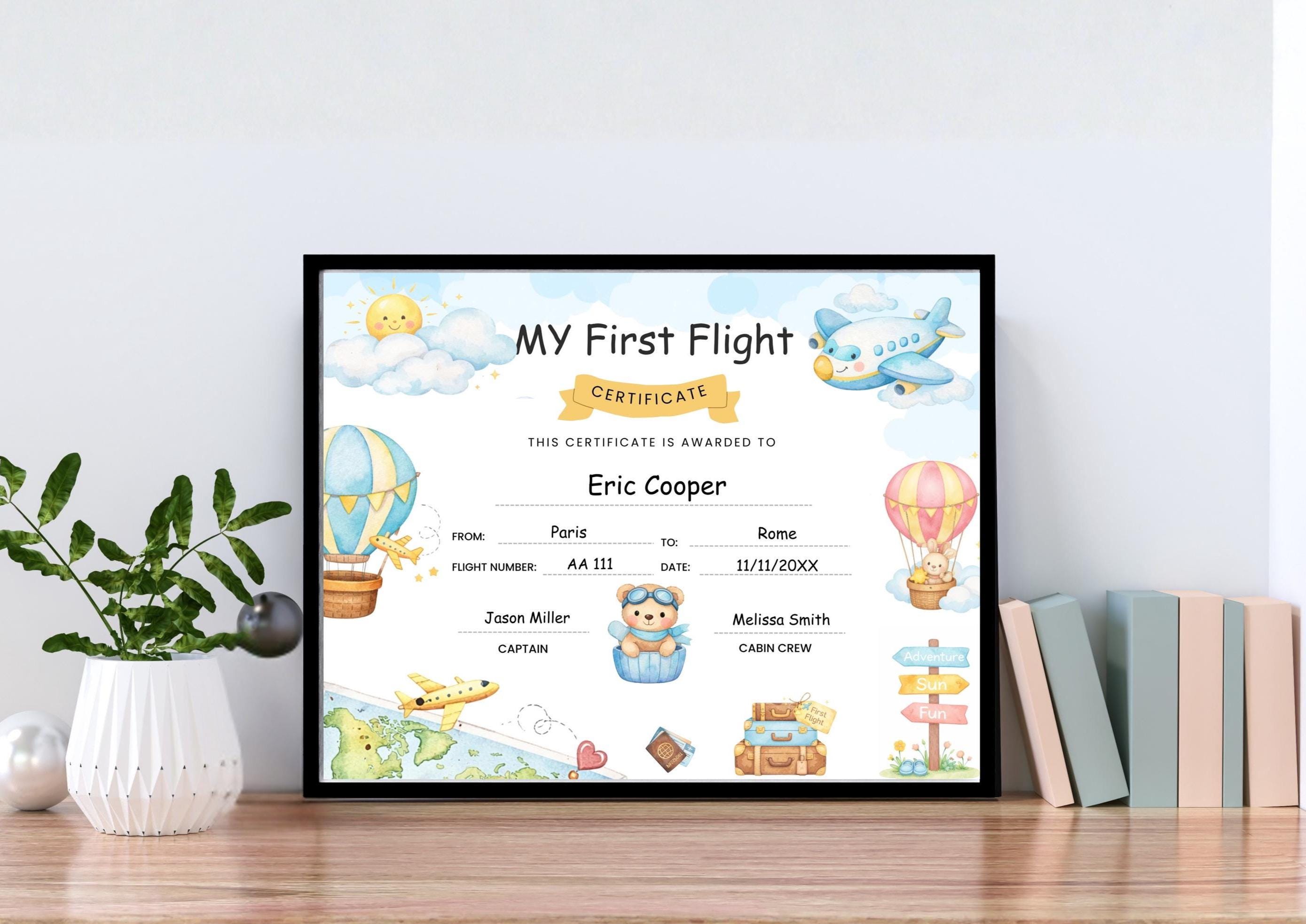 Baby First Flight Certificate, Travel Milestone, Travel Keepsake ...