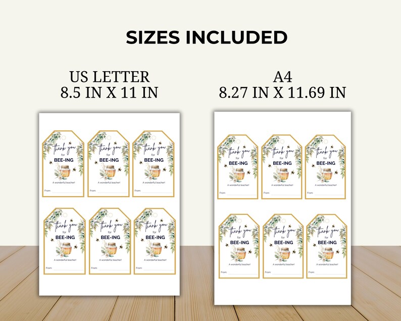Teacher Appreciation Gift Tag Honey Bee, End of School Year, Holiday ...