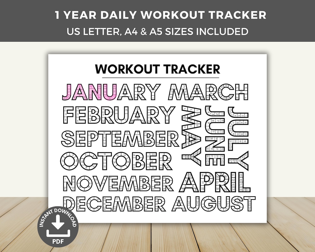 Workout Tracker 2025 Printable, Daily Monthly Yearly Fitness Tracker ...