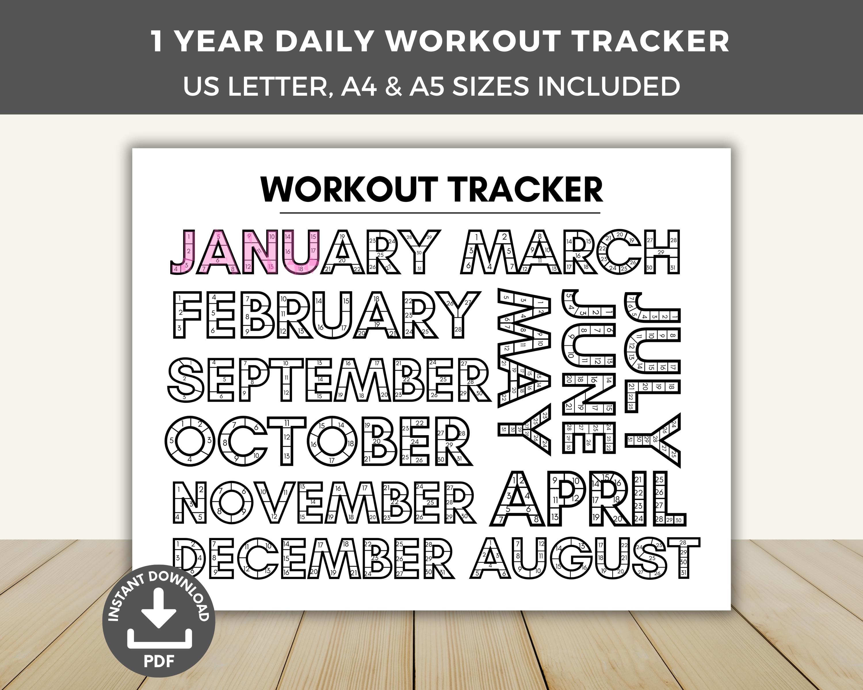 Workout Tracker 2025 Printable, Daily Monthly Yearly Fitness Tracker ...